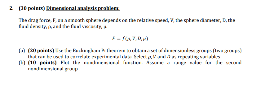 Solved (30 points) Dimensional analysis problem: The drag | Chegg.com