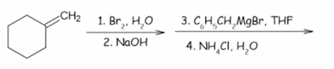 Solved CH2 1. Brą, H, 2 3. CH.CH,MgBr, THF 4. NHẠCl, H2O 2. | Chegg.com
