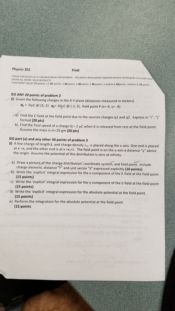 Solved Physics 201 Final w instructions as in indicated | Chegg.com