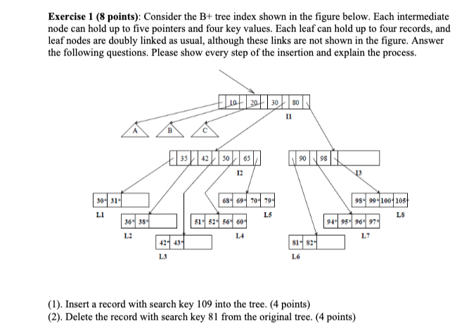 Solved Exercise 1 (8 points): Consider the B+ tree index | Chegg.com