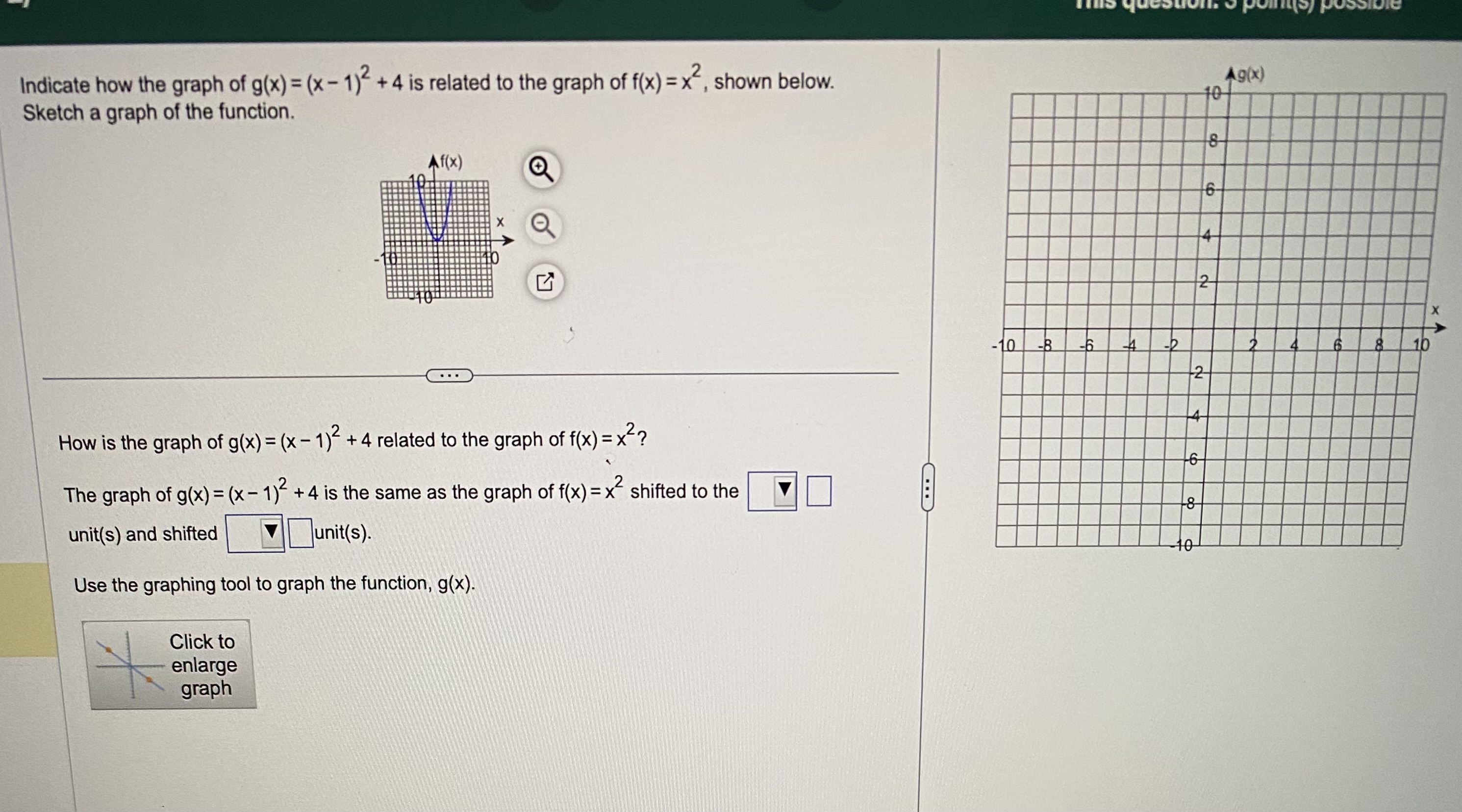 Solved Indicate how the graph of g(x)=(x−1)2+4 is related to | Chegg.com