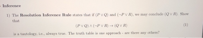 Solved Inference 1) The Resolution Inference Rule states | Chegg.com