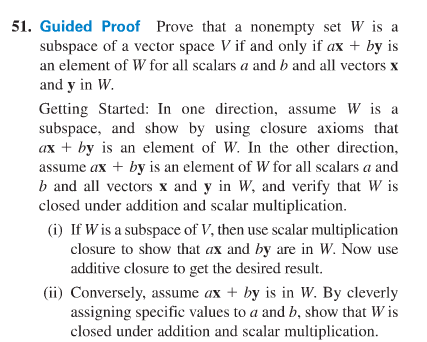 Solved 51. Guided Proof Prove that a nonempty set W is a | Chegg.com