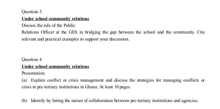 Solved Question 3 Under school community relations Discuss | Chegg.com