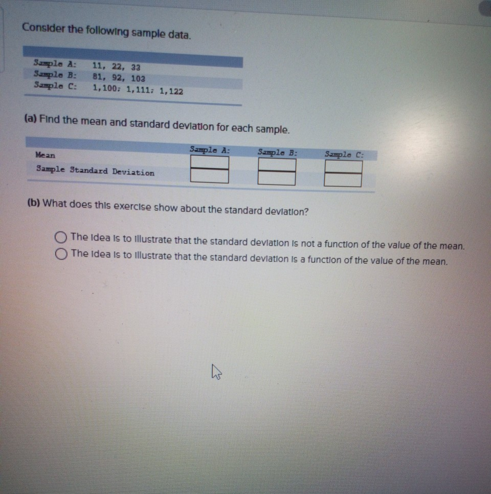 Solved Consider the following sample data. Sample A: 11, 22, | Chegg.com