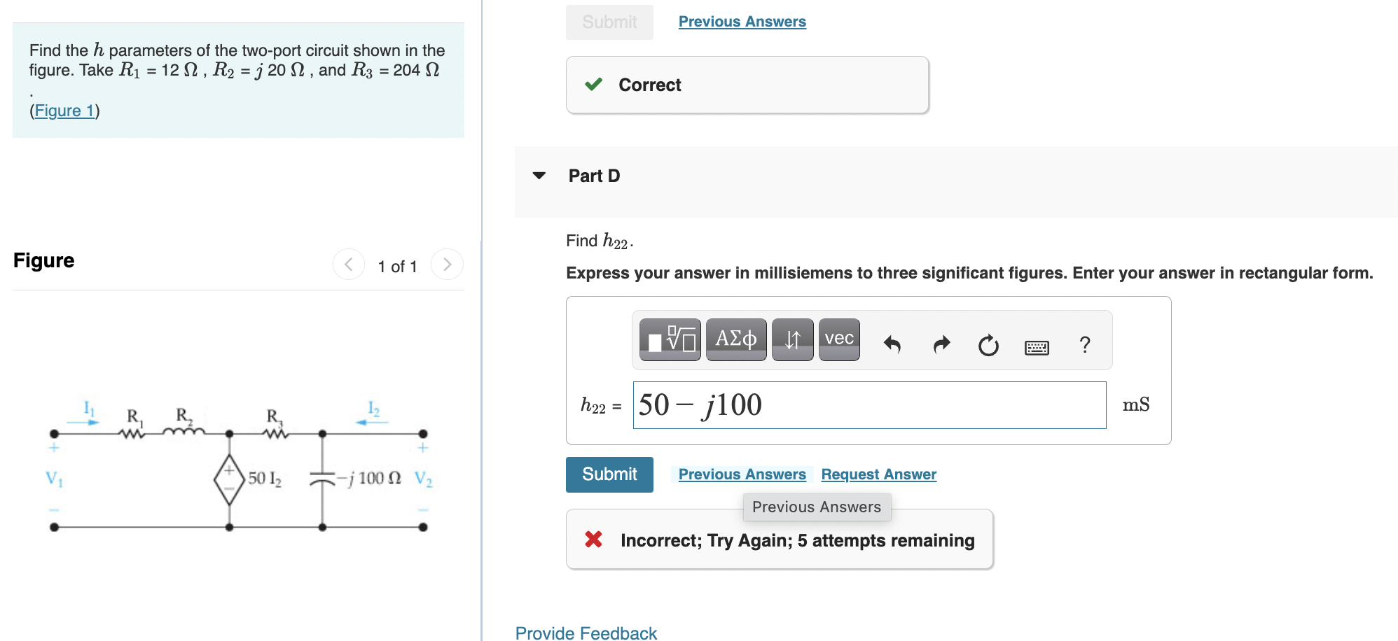 Solved Find the h parameters of the two-port circuit shown | Chegg.com