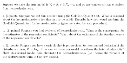 Solved Suppose we have the true model is Yi = β1 + β2Xi + ui | Chegg.com