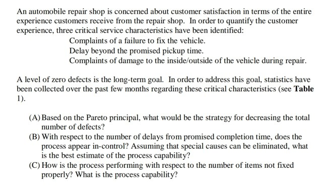 Solved An automobile repair shop is concerned about customer | Chegg.com