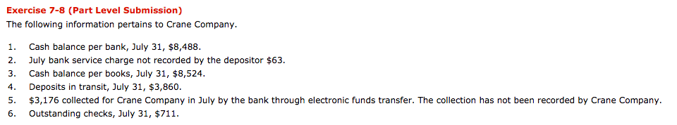 Solved Exercise 7-8 (Part Level Submission) The following | Chegg.com