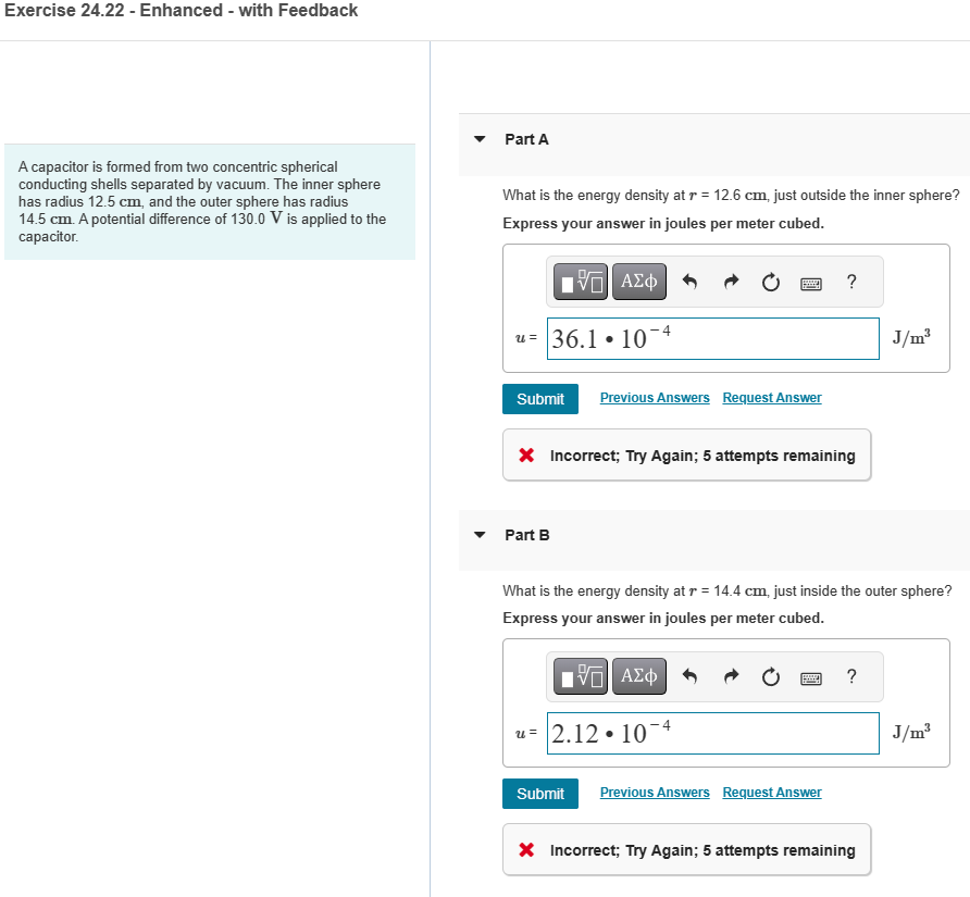Solved Exercise 24.22 - Enhanced - with Feedback A capacitor | Chegg.com