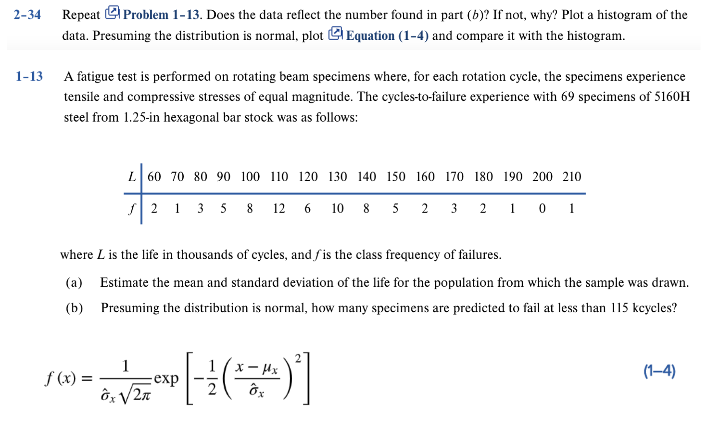 Solved 2-34 Repeat \( \lcm{\} \) Problem 1-13. Does the data | Chegg.com