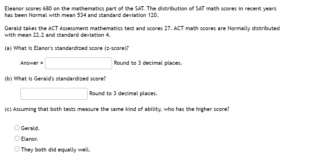 Solved Eleanor Scores 680 On The Mathematics Part Of The Chegg