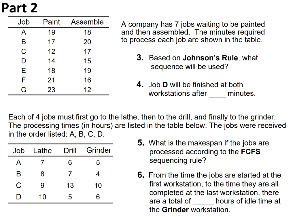 Solved Part 2 Paint Job A B с D A company has 7 jobs waiting | Chegg.com