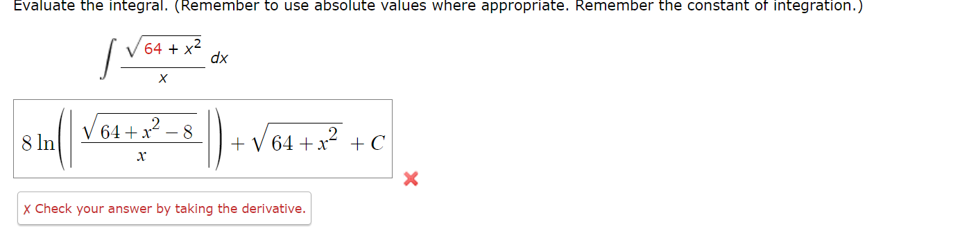 Solved Evaluate the integral. (Remember to use absolute | Chegg.com