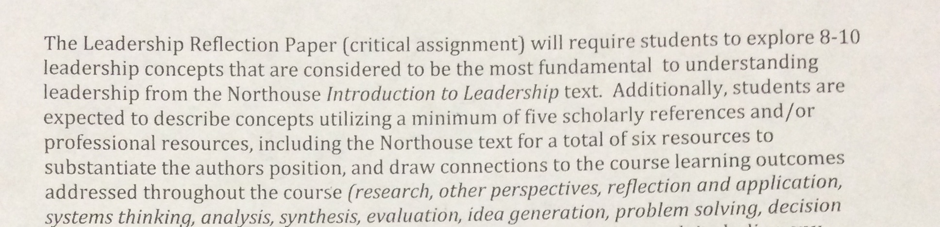 The Leadership Reflection Paper (critical assignment) | Chegg.com