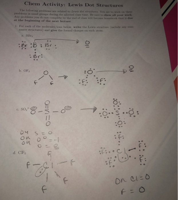 Solved Chem Activity: Lewis Dot Structures The following | Chegg.com
