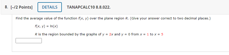 Solved Find the average value of the function f(x,y) over | Chegg.com