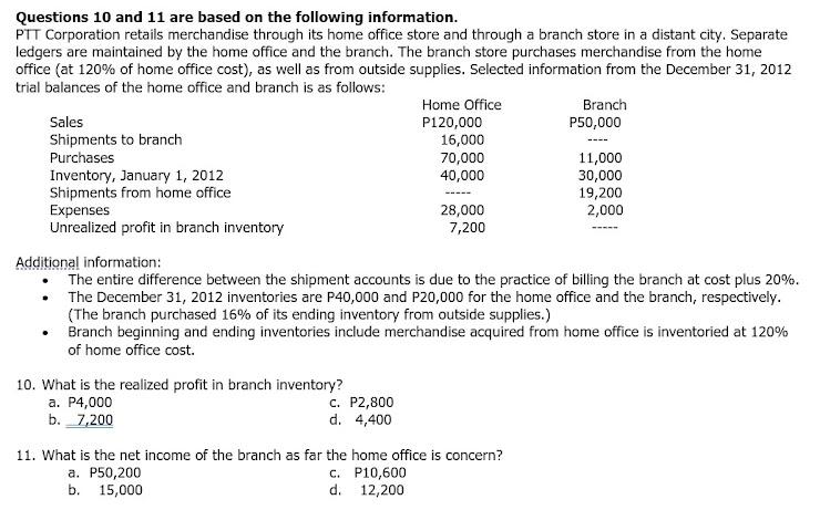 Solved Questions 10 and 11 are based on the following | Chegg.com