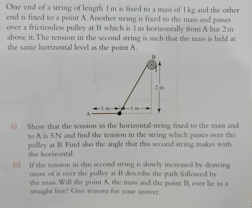 Solved One end of a string of length 1 m is fixed to a mass | Chegg.com