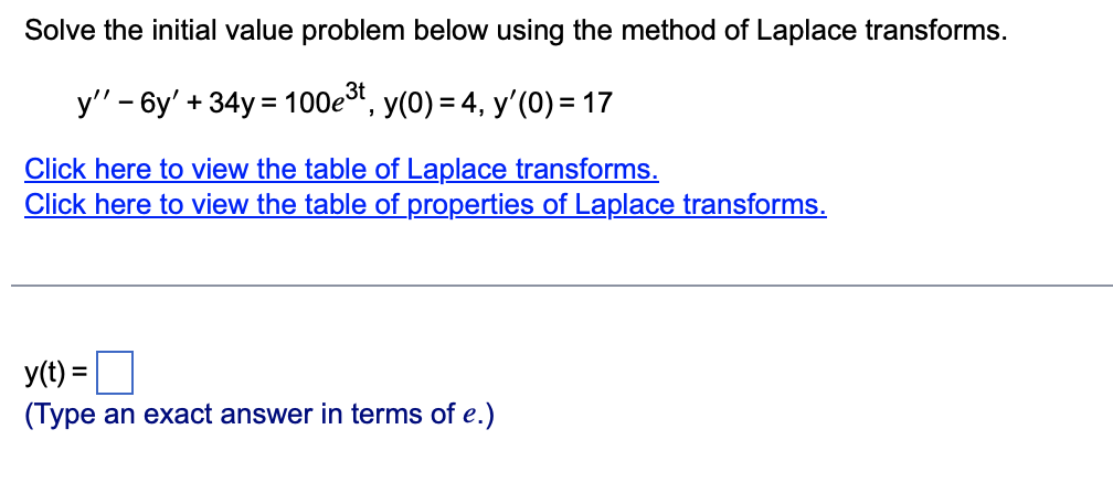 Solved Solve the initial value problem below using the | Chegg.com