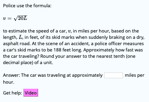 Solved Police use the formula: to estimate the speed of a | Chegg.com