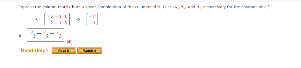 Solved Express the column matrix b as a linear combination | Chegg.com