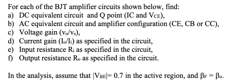 Solved For each of the BJT amplifier circuits shown below, | Chegg.com