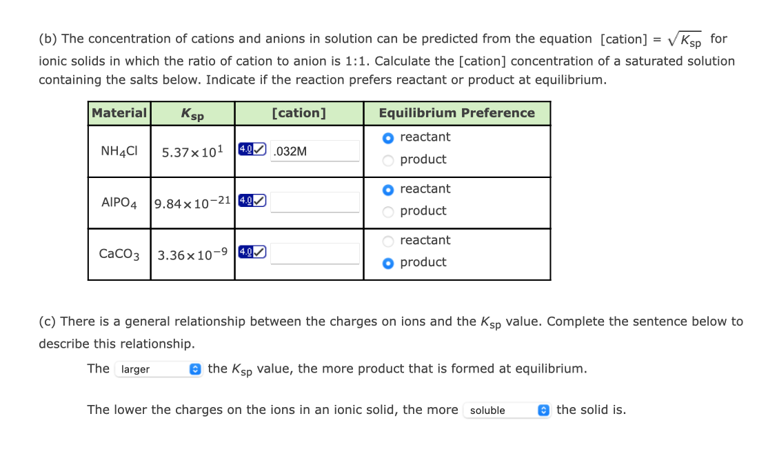 Solved = V (b) The concentration of cations and anions in | Chegg.com
