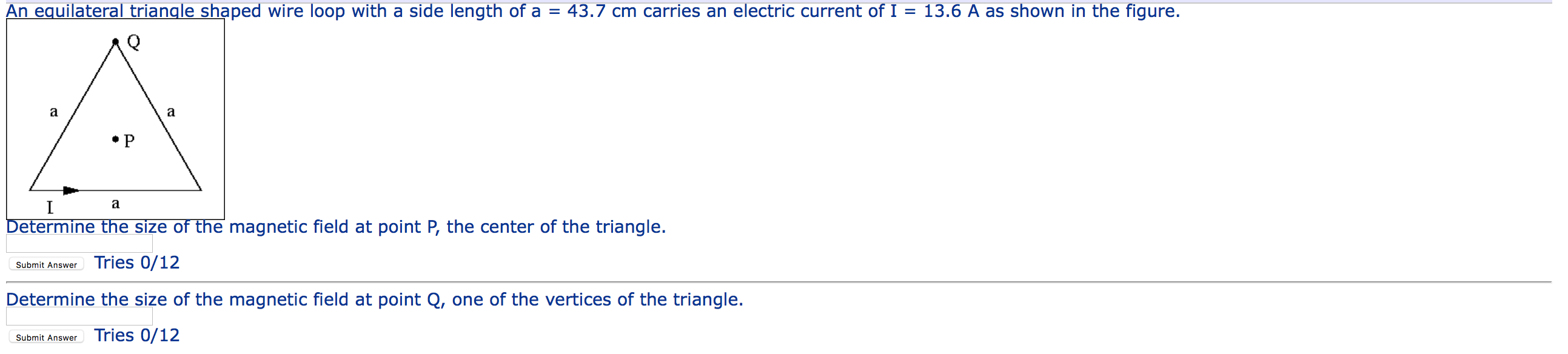 Solved An equilateral triangle shaped wire loop with a side | Chegg.com