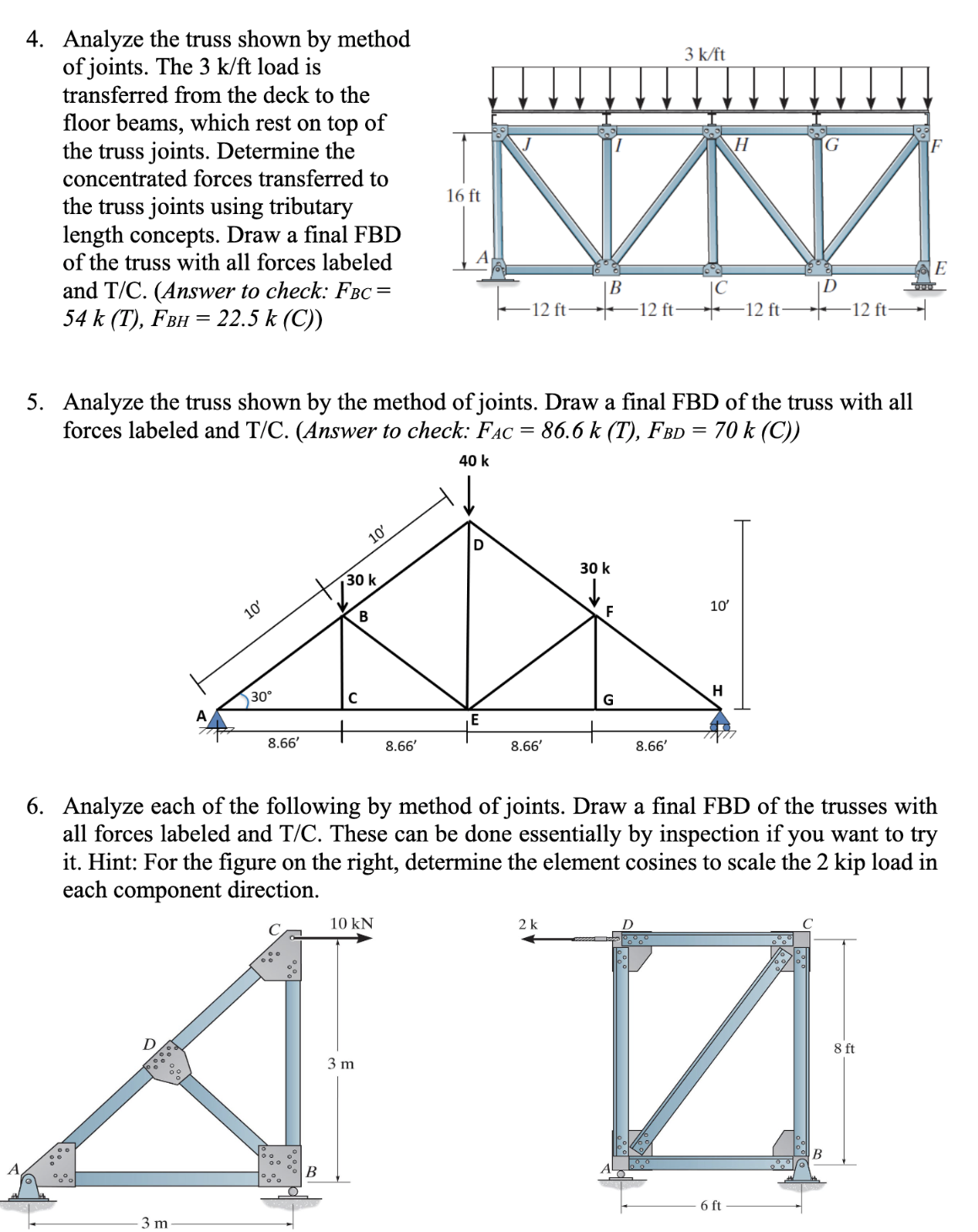 Solved 4. Analyze the truss shown by method of joints. The | Chegg.com