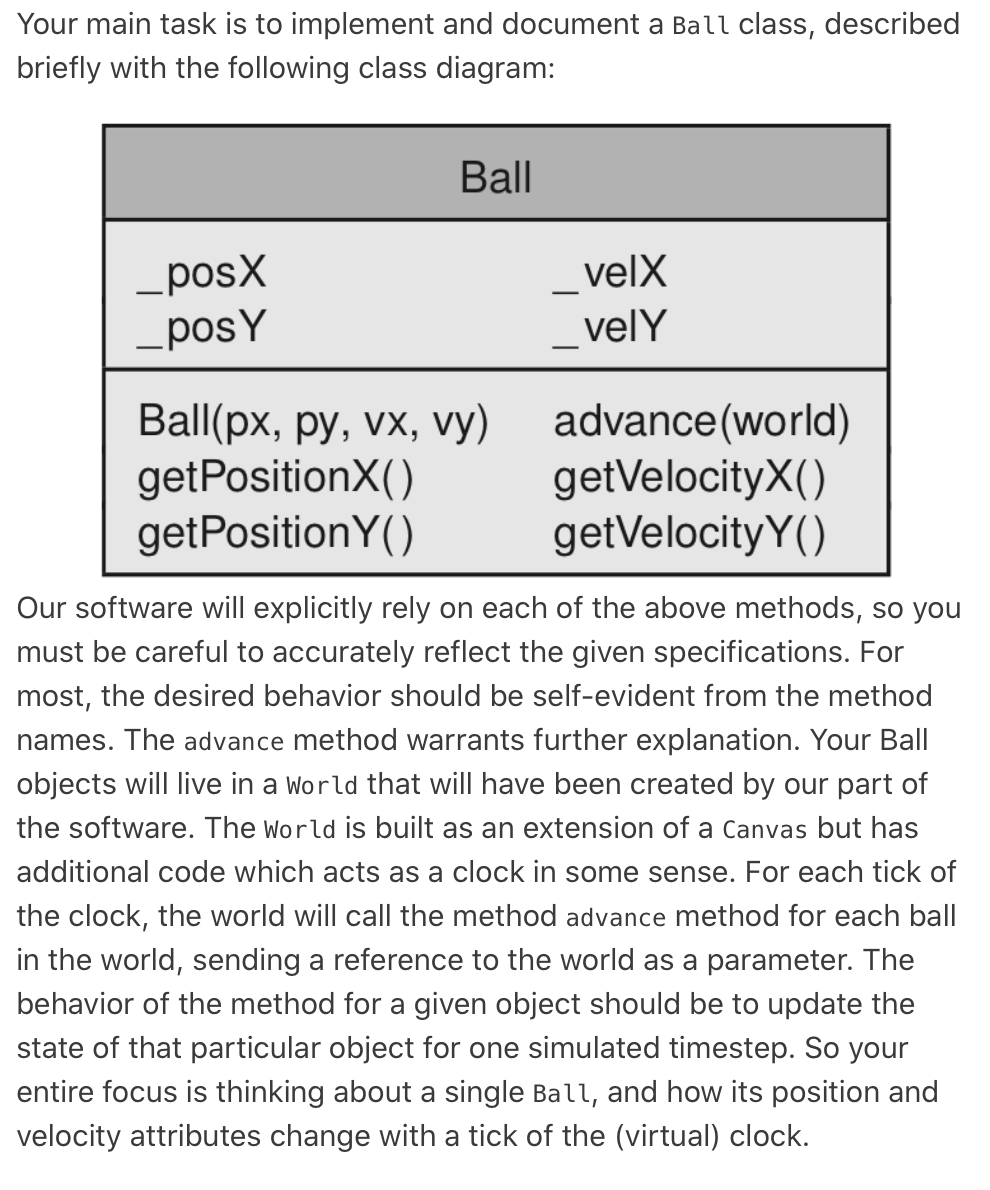 Solved Your main task is to implement and document a Ball | Chegg.com