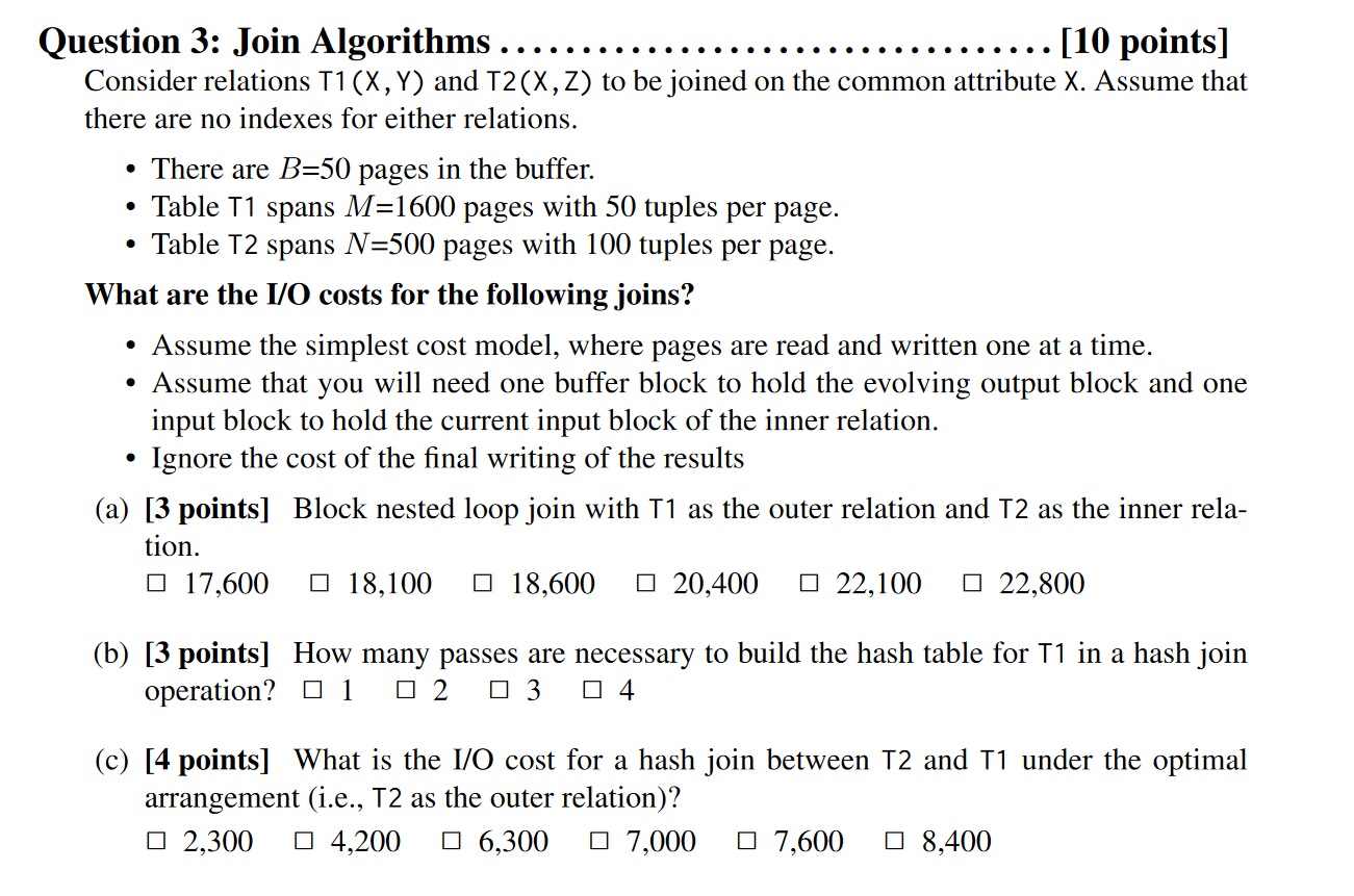 Solved Question 3: Join Algorithms . . . . . . . . . . . . . | Chegg.com