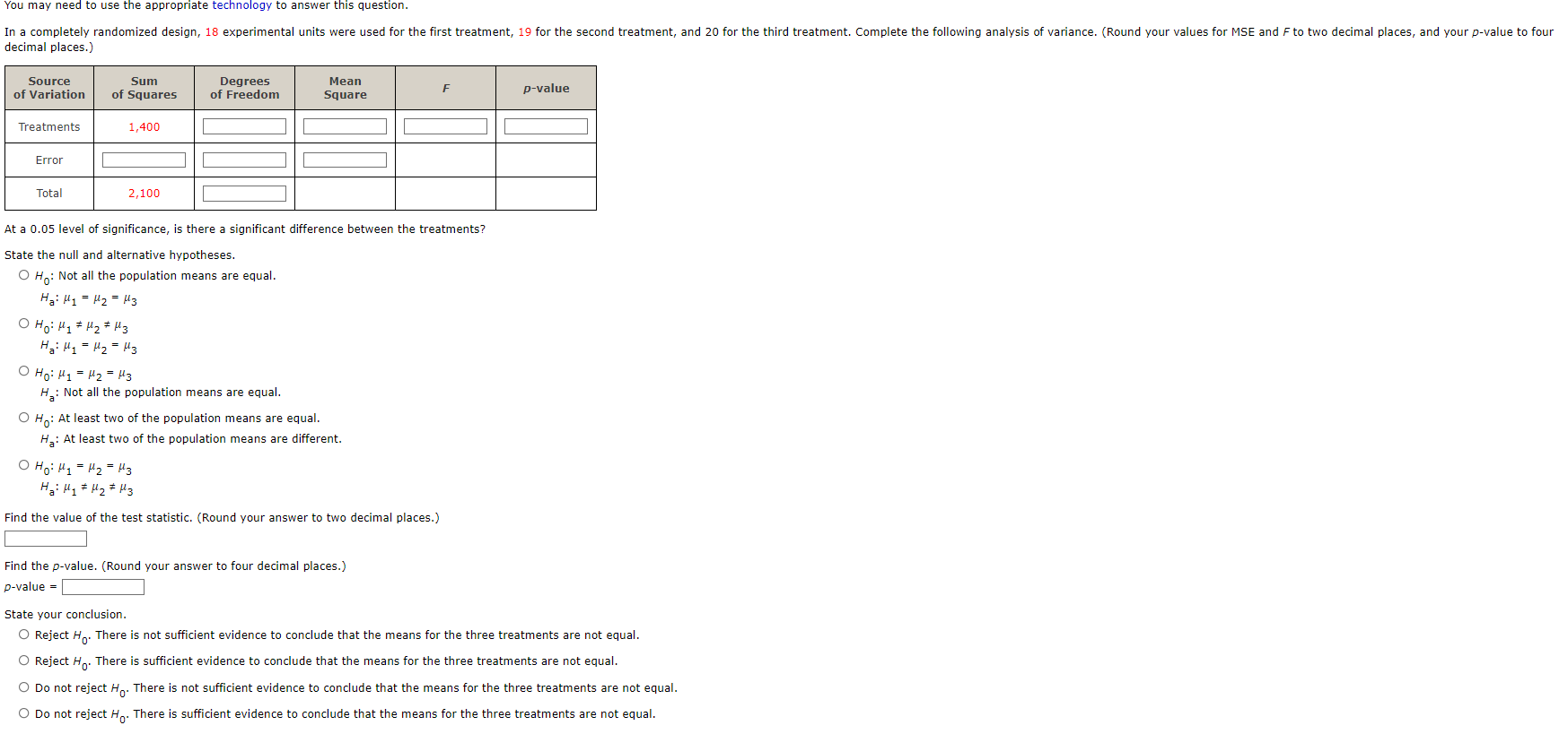 Solved Ha:μ1=μ2=μ3H0:μ1 =μ2 =μ3Ha:μ1=μ2=μ3H0:μ1=μ2=μ3Ha: Not | Chegg.com