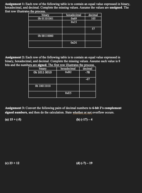 Solved Assignment 2: Each row of the following table is to | Chegg.com