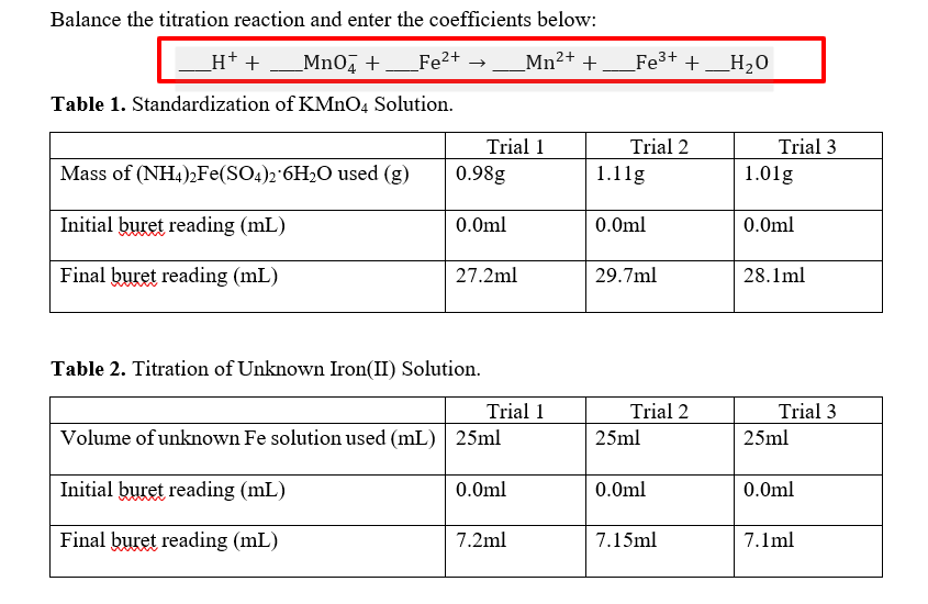 Solved We will be standardizing a ∼0.02MKMnO4 solution using | Chegg.com