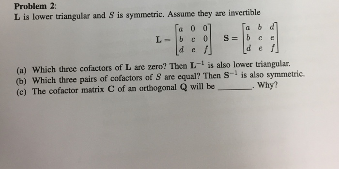 Solved Problem 2: L is lower triangular and S is symmetric. | Chegg.com