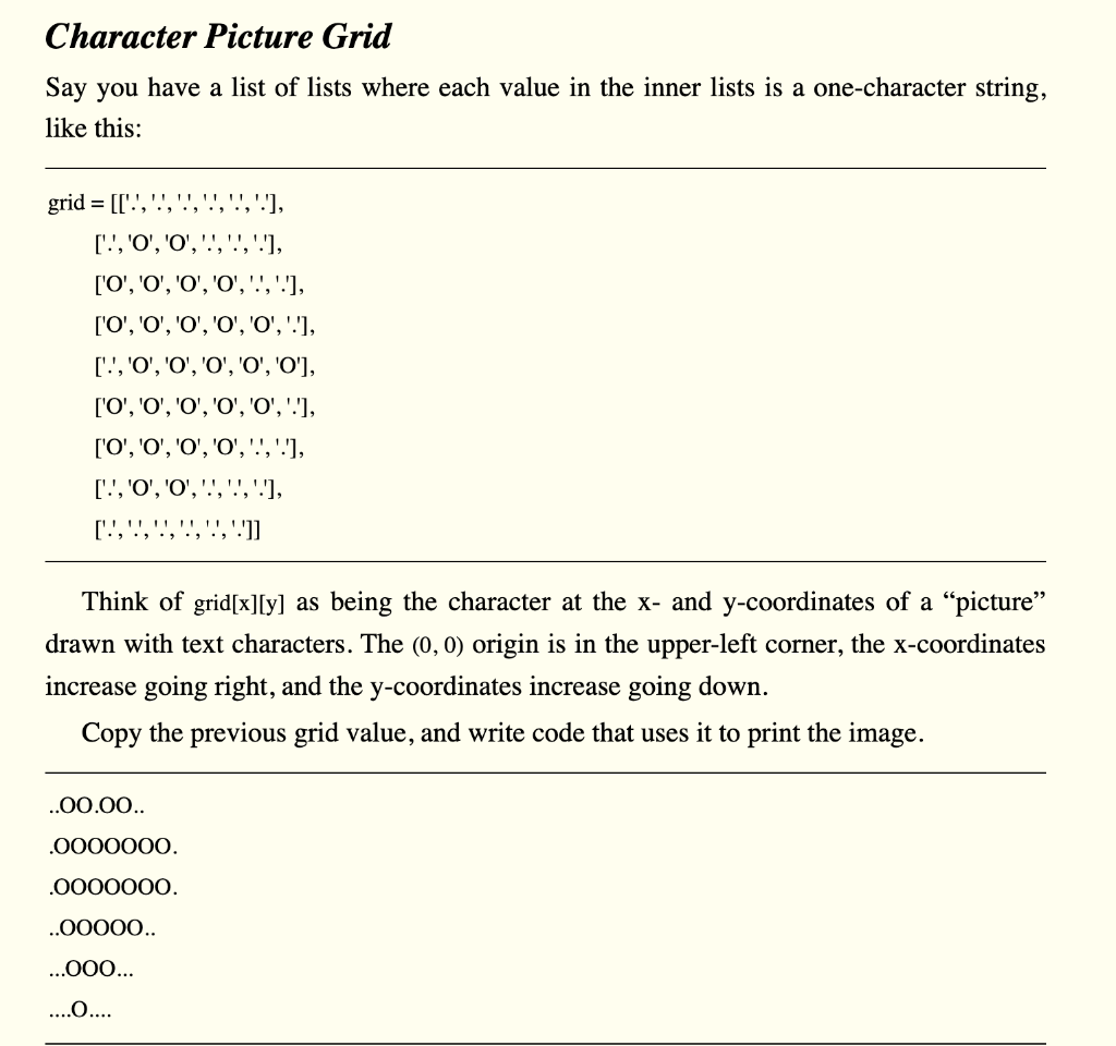 Solved Character Picture Grid Say you have a list of lists | Chegg.com