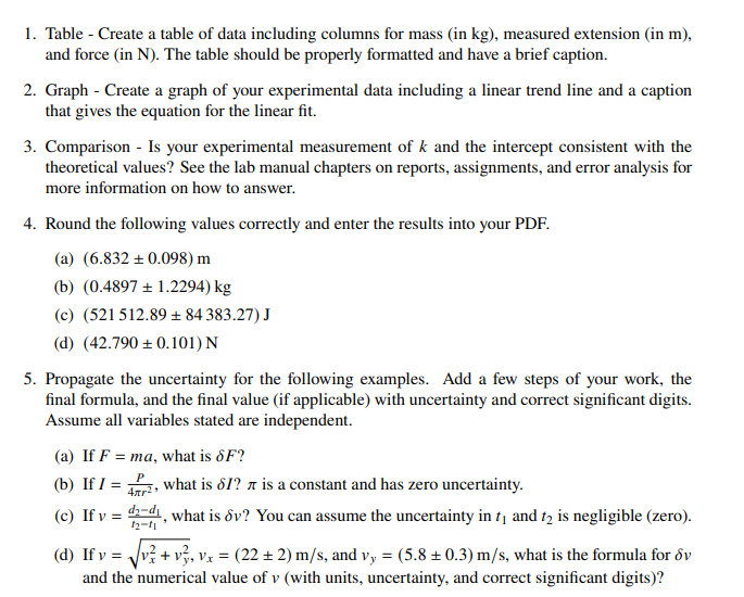 Solved 1. Table - Create a table of data including columns | Chegg.com