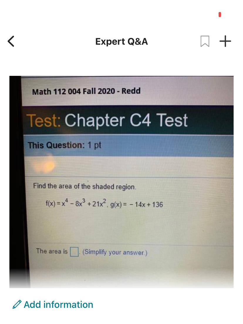 Solved Expert Q&A + Math 112 004 Fall 2020 - Redd Test: | Chegg.com