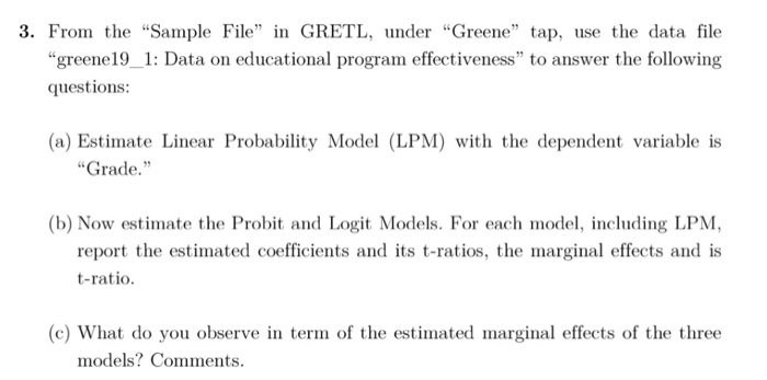 3 From The Sample File In Gretl Under Greene 4219