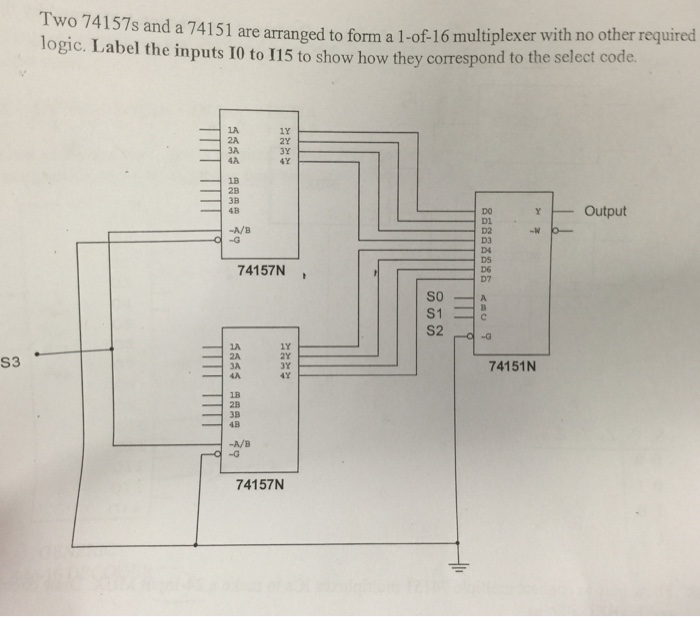 Solved Two 74157 logic. Label the inputs 10 to 115 to show | Chegg.com