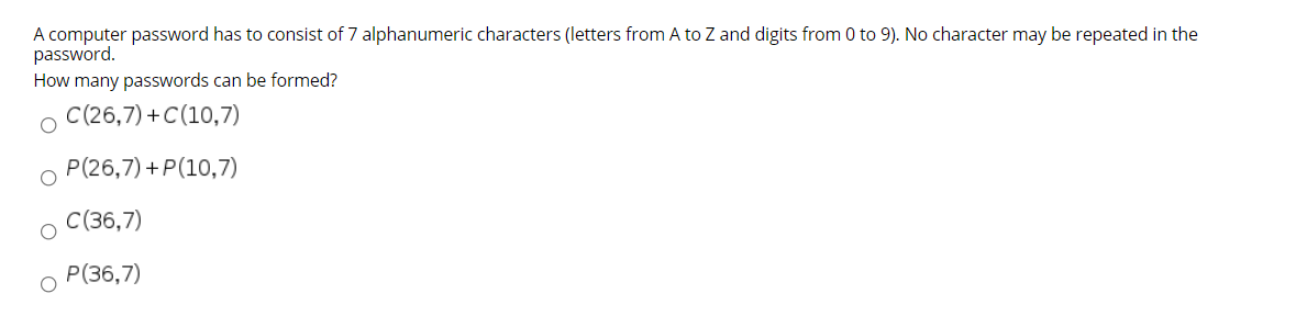 Solved A computer password has to consist of 7 alphanumeric | Chegg.com