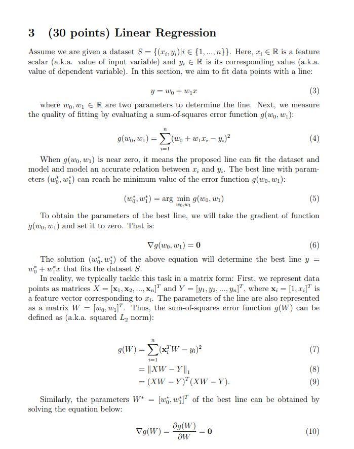 Solved 3 (30 points) Linear Regression Assume we are given a | Chegg.com Solved 3 (30 points) Linear Regression Assume we are given a | Chegg.com