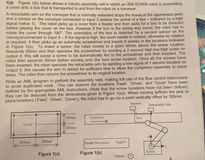 Solved 1(a) Figure 1(b) below shows a robotic assembly cell | Chegg.com