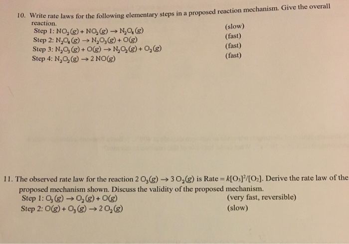 Solved 10. wate rate laws for the folloving elementary steps | Chegg.com