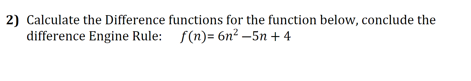 Solved 2) Calculate the Difference functions for the | Chegg.com