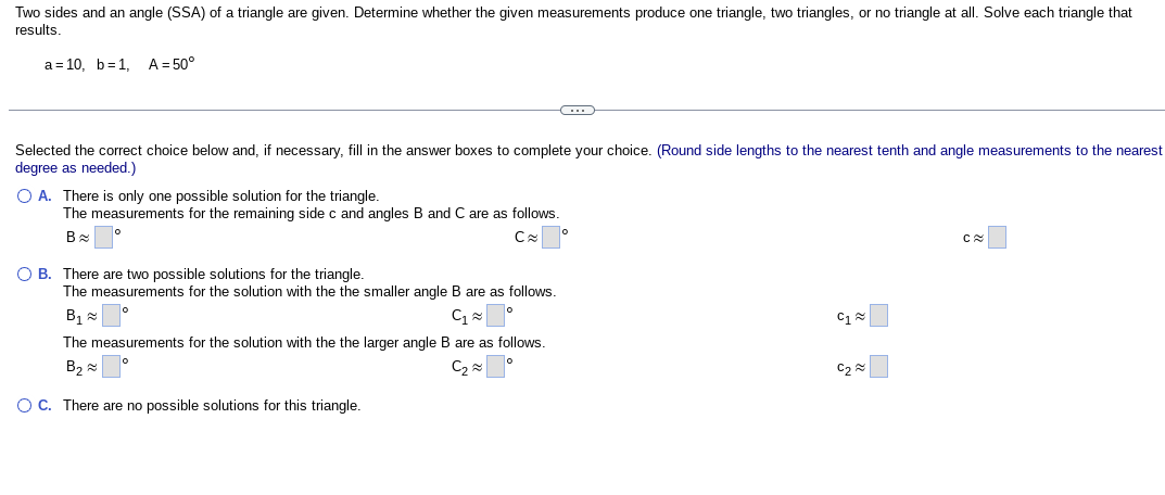 Solved Two sides and an angle (SSA) of a triangle are given. | Chegg.com