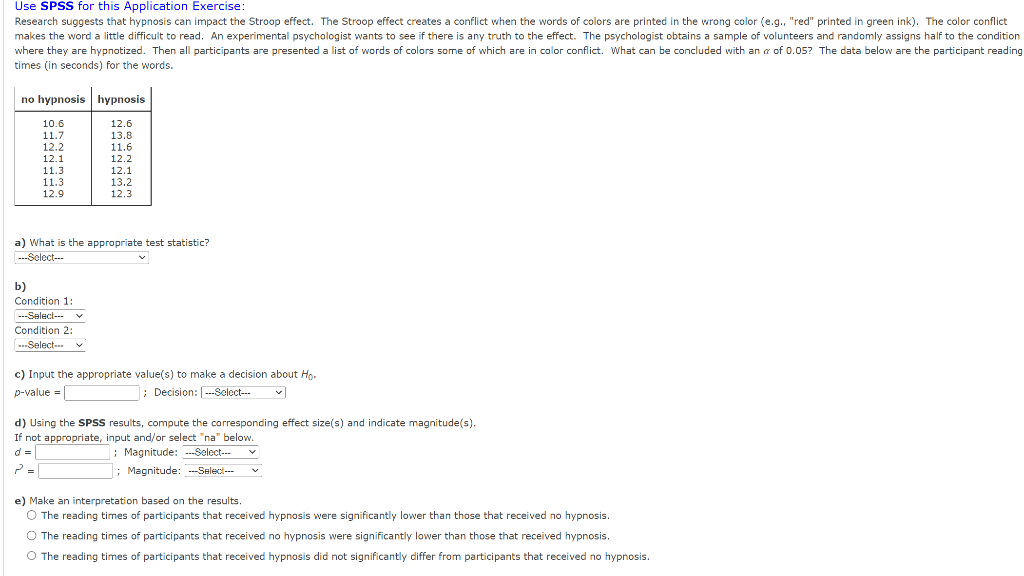 Use SPSS for this Application Exercise: times (in | Chegg.com