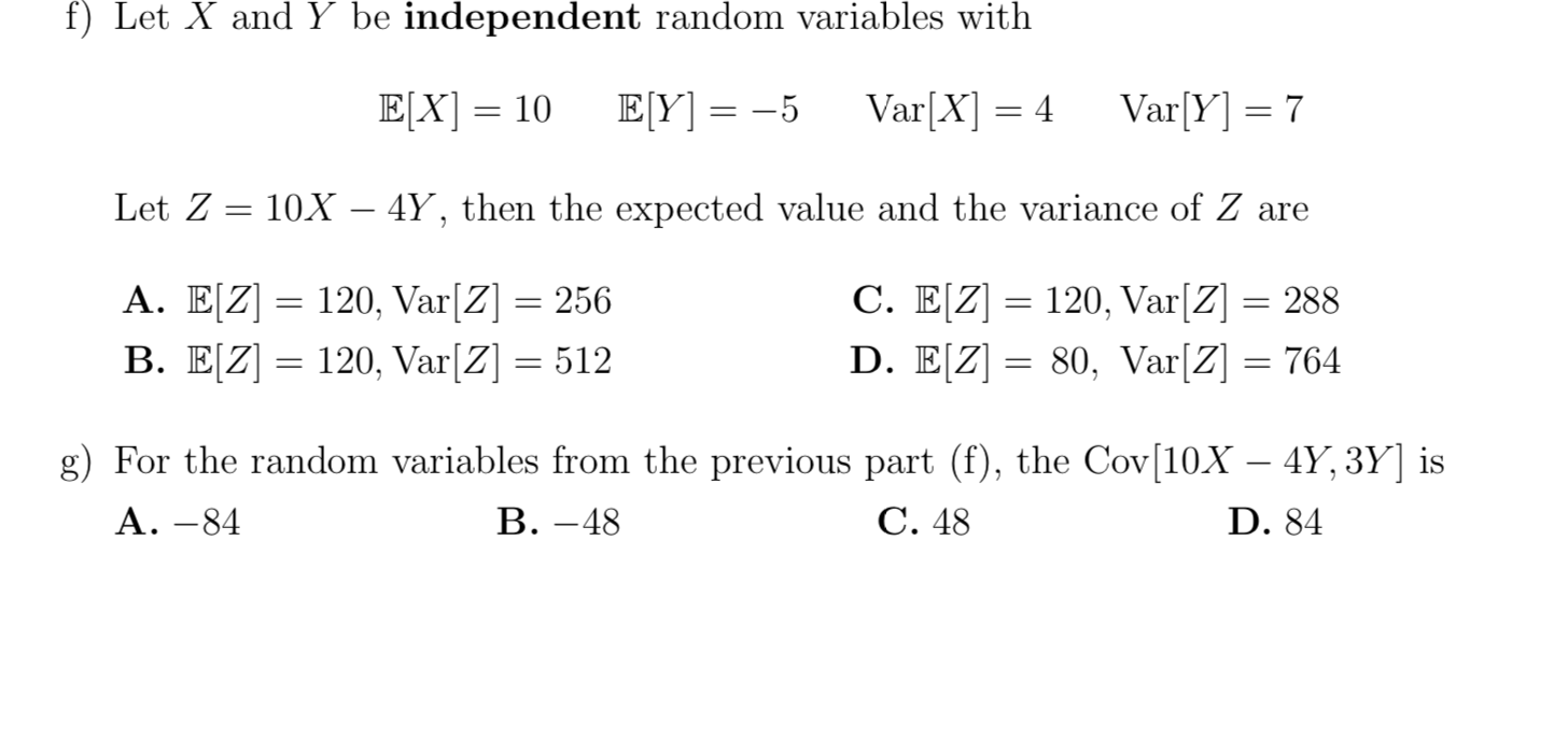 Solved f) Let X and Y be independent random variables with | Chegg.com