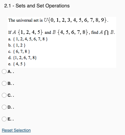 Solved 2.1 - Sets and Set Operations The universal set is | Chegg.com